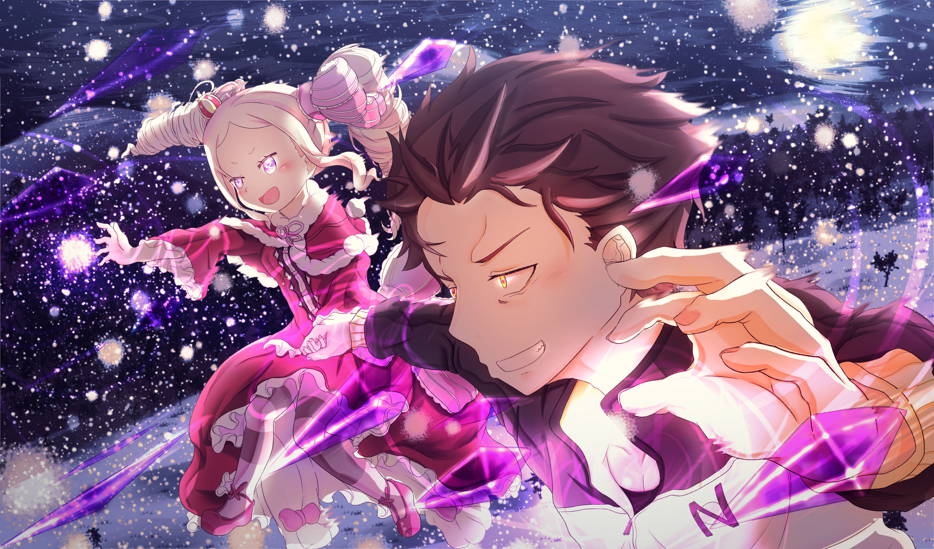 Re:Zero HD Wallpaper - Subaru Natsuki & Beatrice in Action