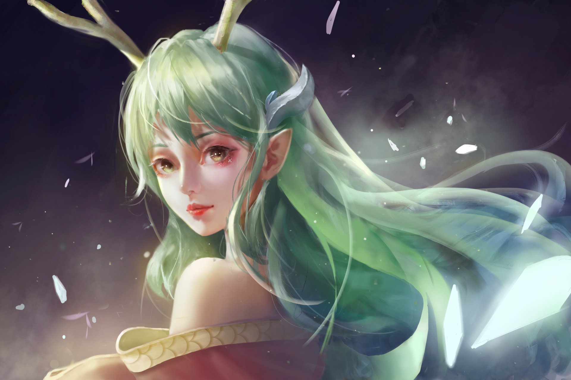 Download Green Hair Fantasy Elf HD Wallpaper by Cupoi/吃咖喱的poi