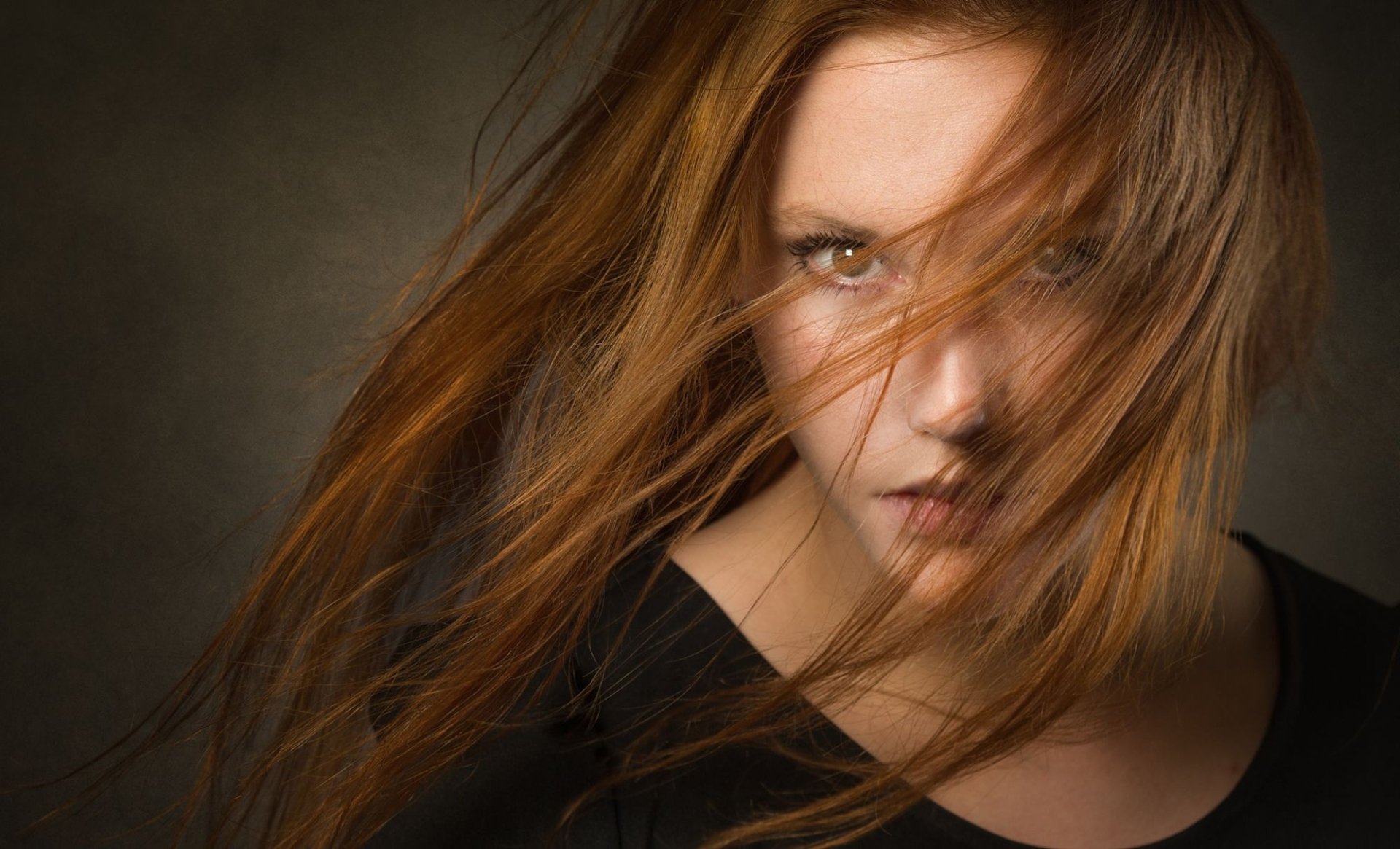 Download Stare Redhead Woman Model HD Wallpaper