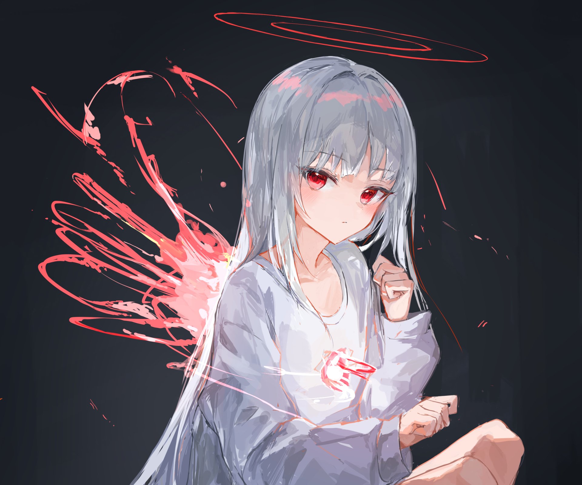 HD Anime Angel Wallpaper: White-Haired Beauty with Red Eyes | 2480x2067 ...