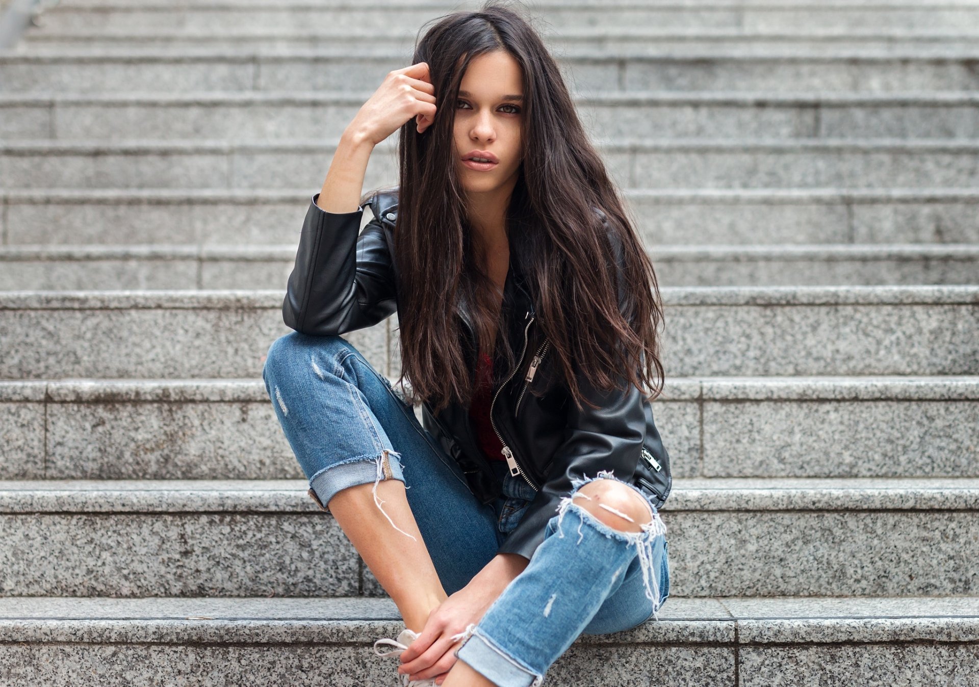 Download Long Hair Brunette Woman Model HD Wallpaper by Fabien Mir ...