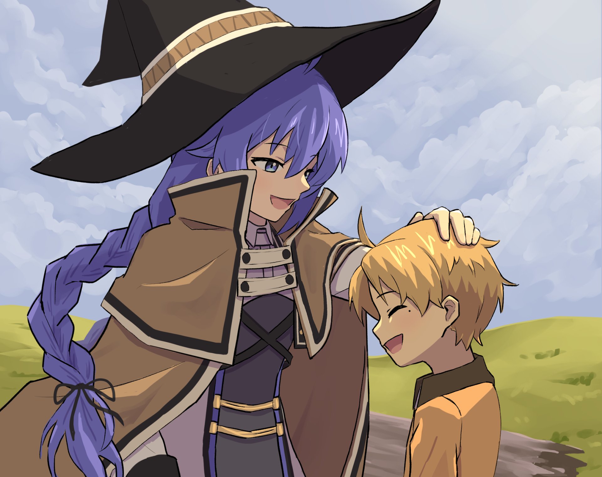 HD Mushoku Tensei Wallpaper: Roxy and Rudeus Moment in Anime Magic by 烏林