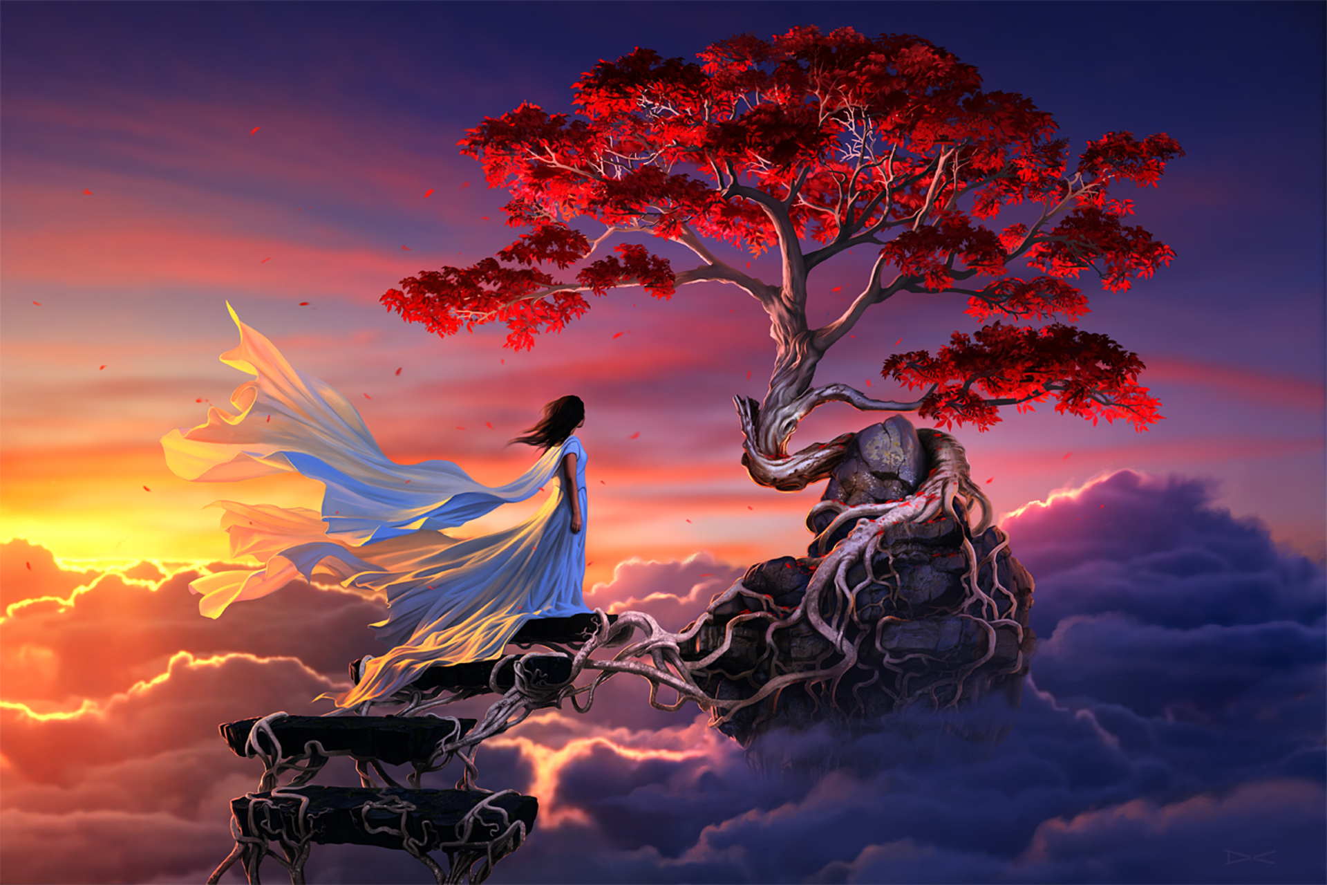 Download Tree Sunset Anime Girl Anime Girl Anime Sunset HD Wallpaper