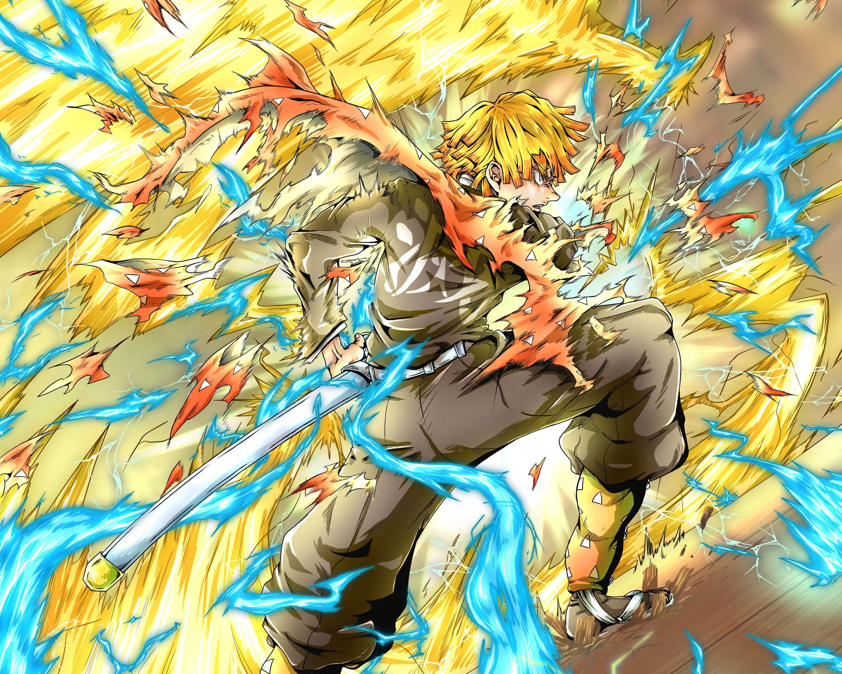 Zenitsu Agatsuma Lightning Strike – HD Demon Slayer Wallpaper by なべっち