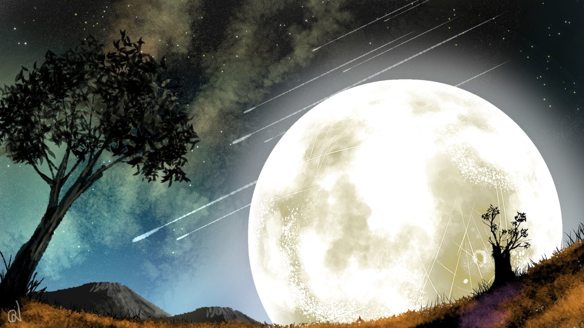 Download Tree Moon Anime Night Anime Night HD Wallpaper | 2668x1500 ...