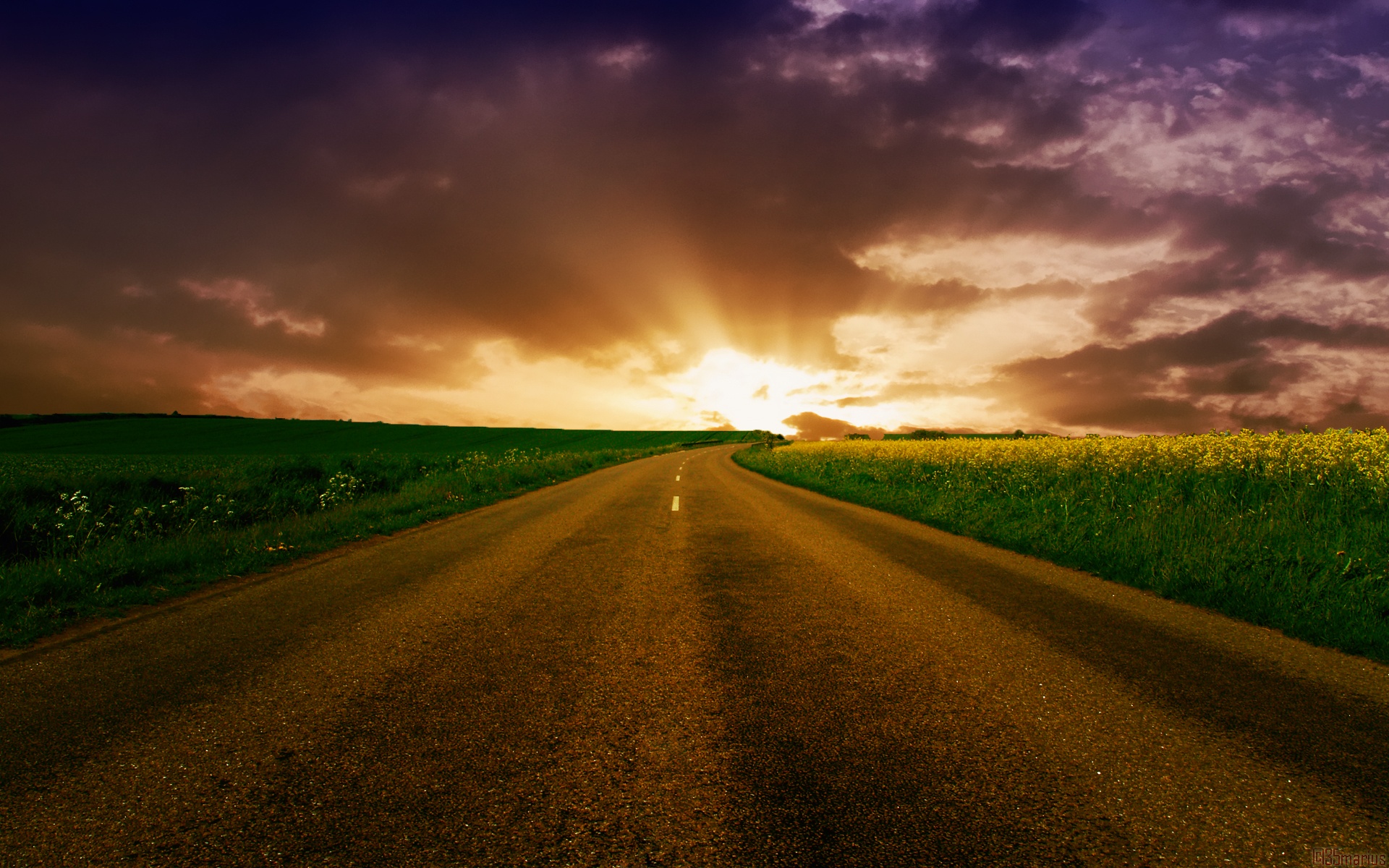 Download Sunrise Horizon Road Nature Sunset HD Wallpaper