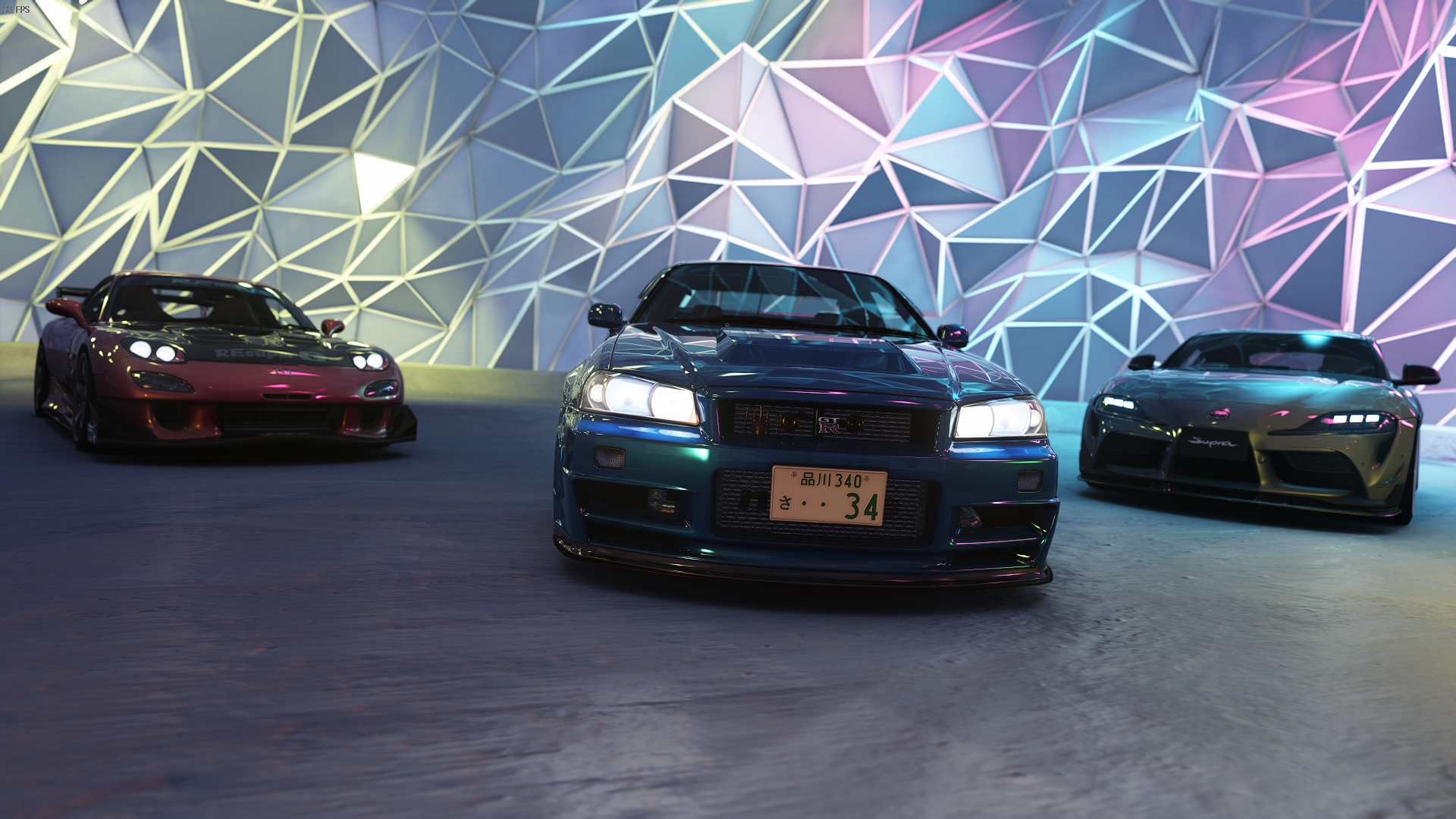 Assetto Corsa RX7, Skyline R34 and Supra A90 Showroom by Wildart89
