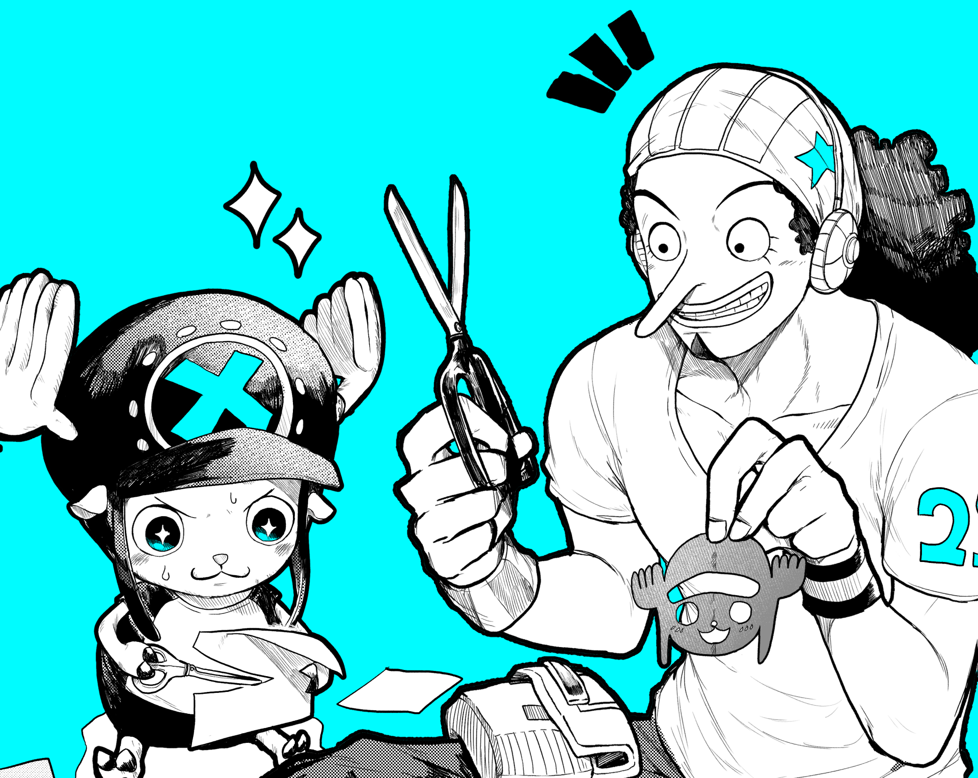 One Piece HD Wallpaper: Usopp & Tony Tony Chopper in Action by 四海紫郎