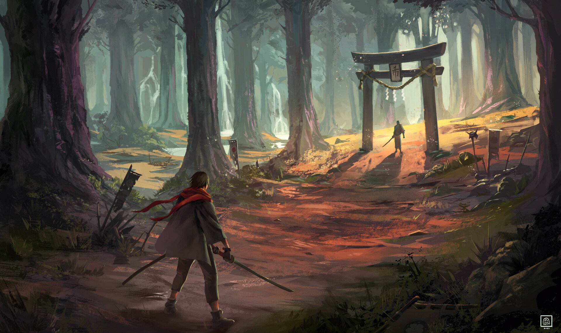 Epic Fantasy Samurai Showdown HD Wallpaper by Dimitris Iliopoulos