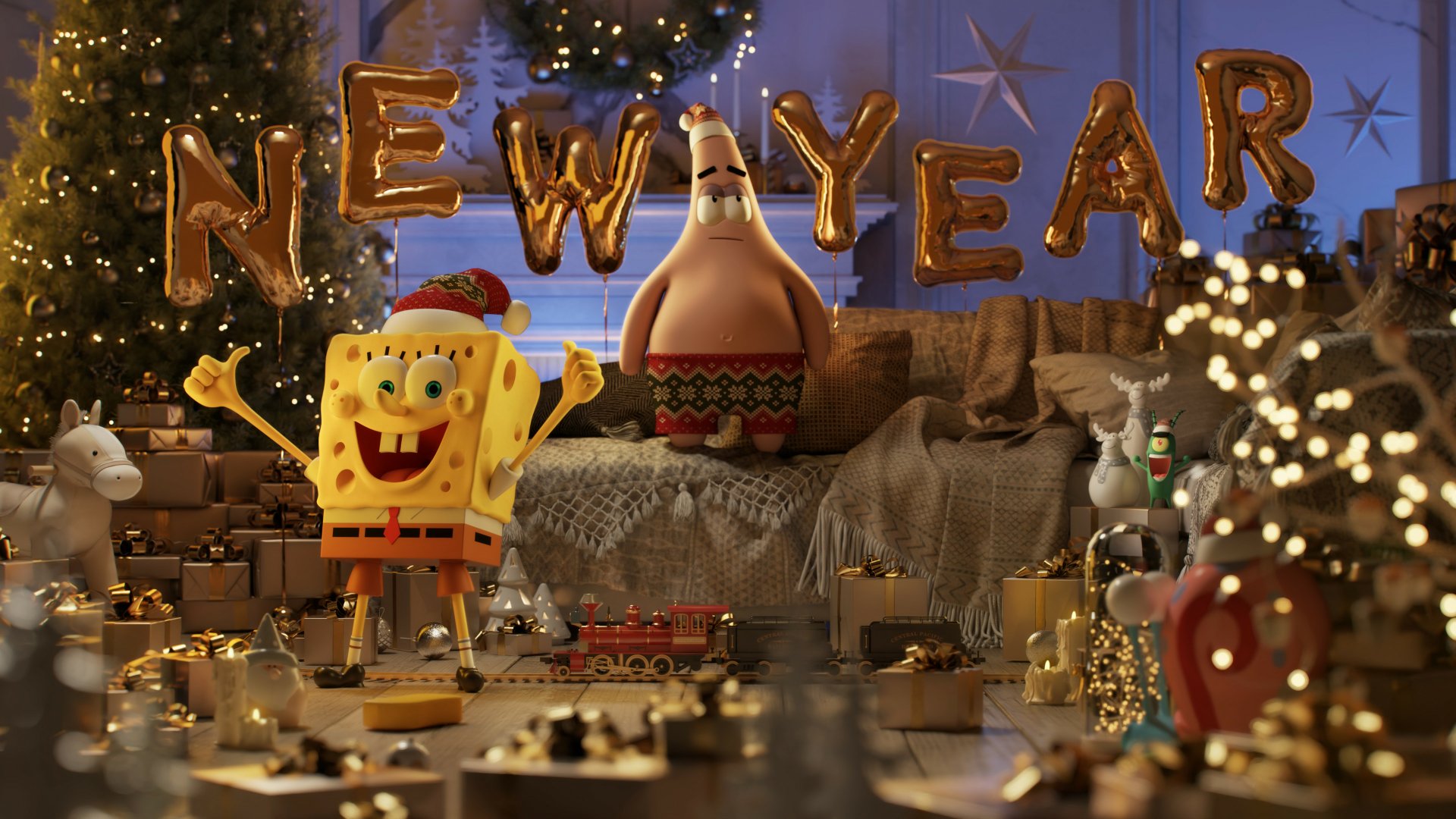 SpongeBob SquarePants 4K Ultra HD New Year Celebration Wallpaper by ...