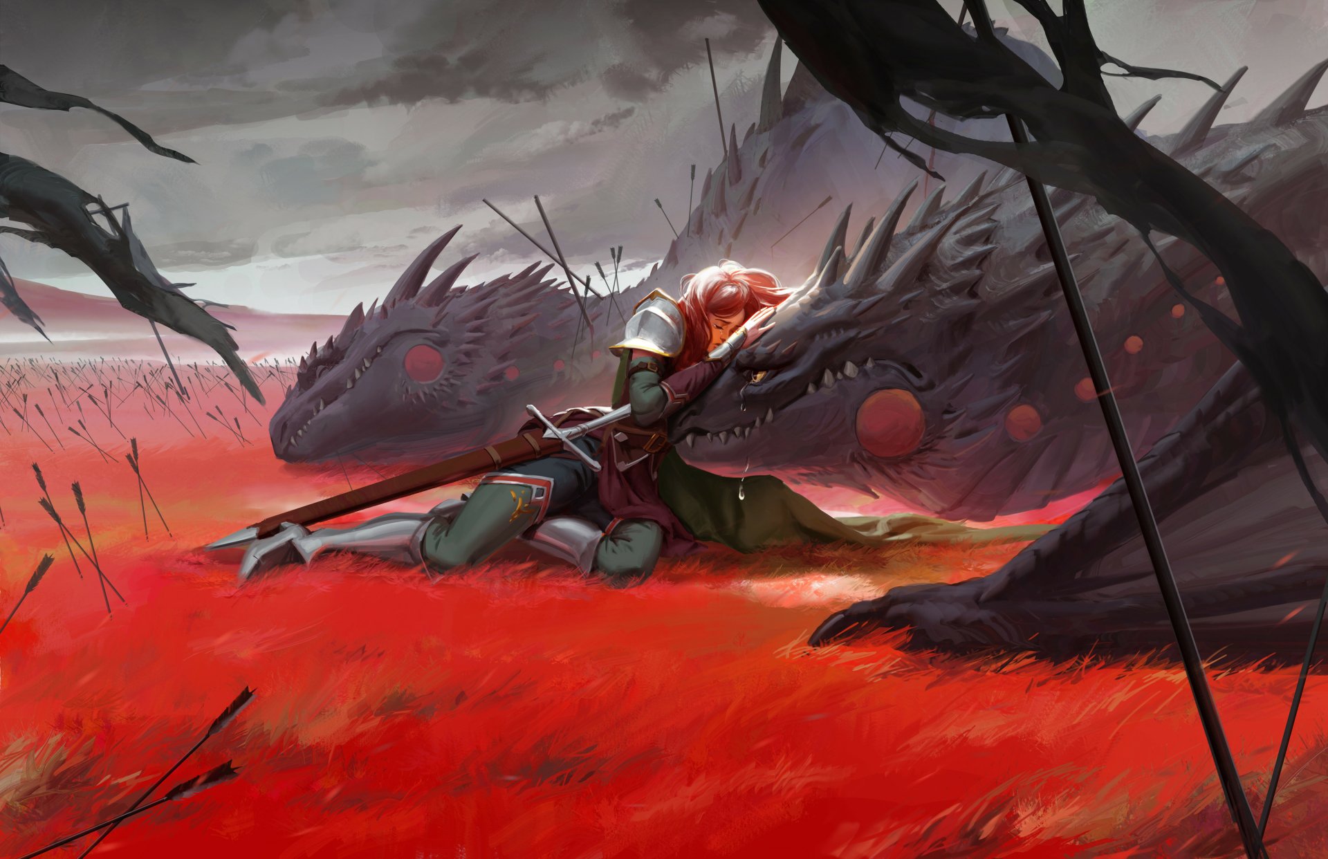 Epic Fantasy Dragon Battle HD Wallpaper by KK Zhang