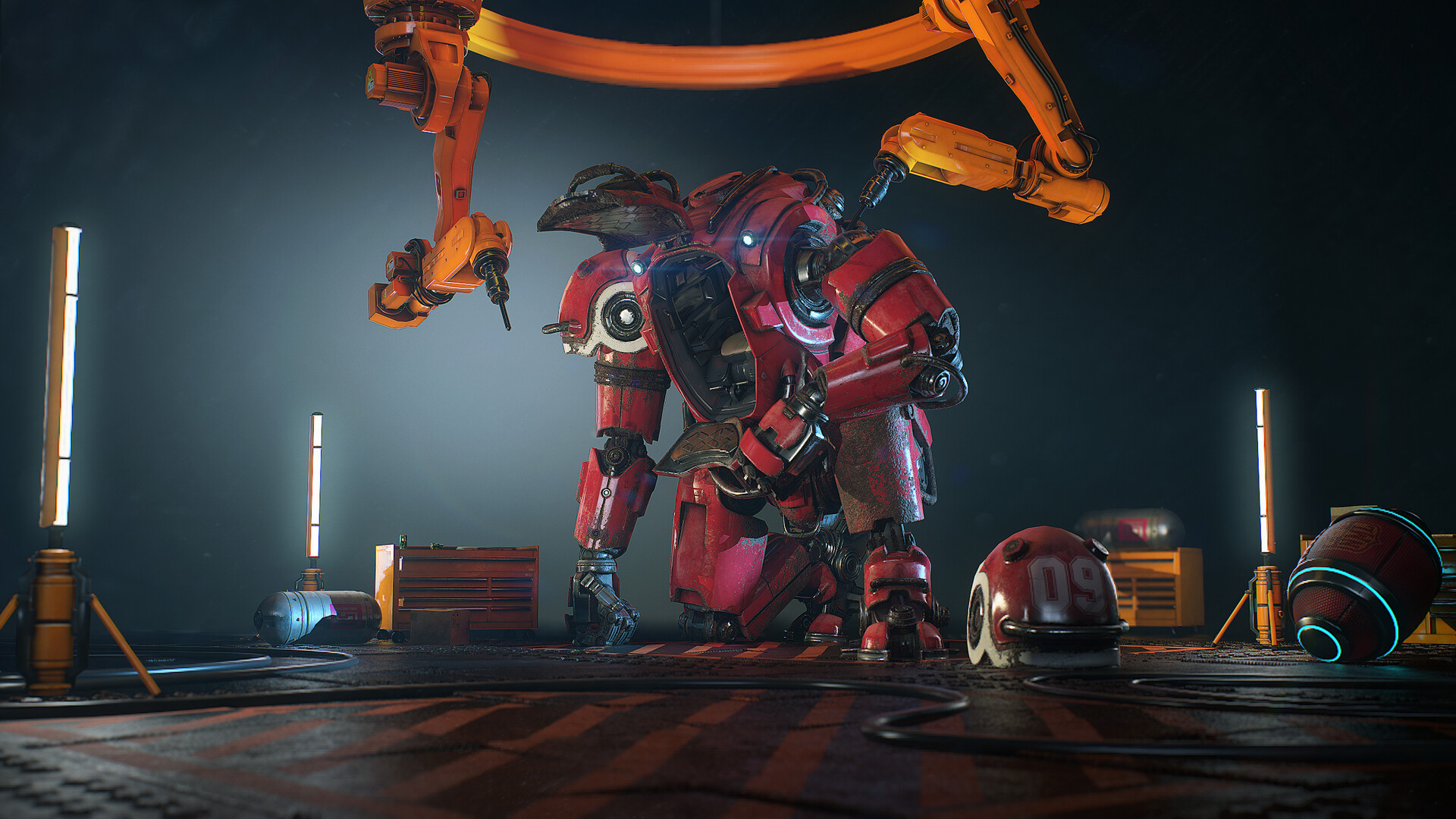 Robotic Dawn: Sci-Fi Mech HD Wallpaper by Jake Woodruff