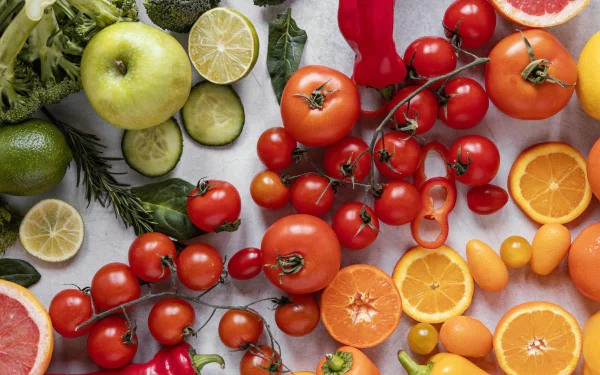 Vibrant 8K Ultra HD Fruits & Vegetables Feast Wallpaper