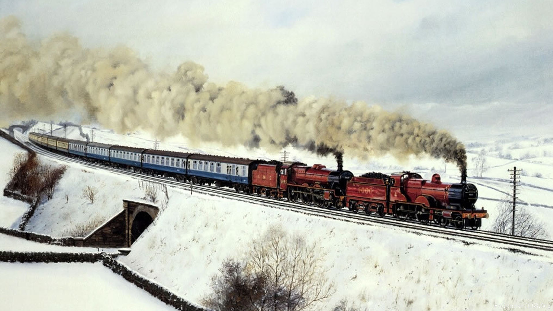Majestic Steam Train Racing Through Snowy Landscapes – HD Wallpaper