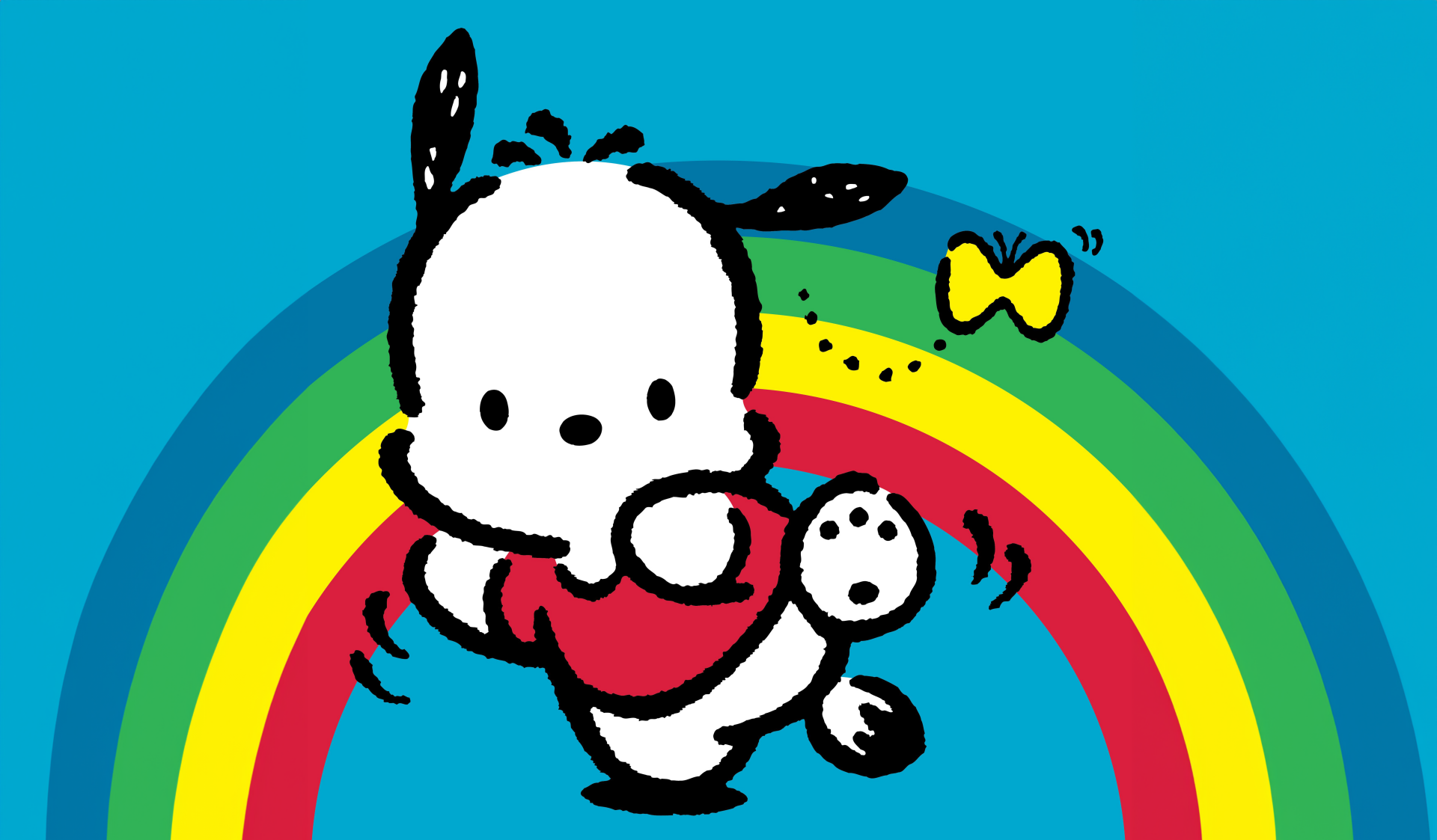 Pochacco Anime HD Wallpaper - Vibrant Rainbow Background