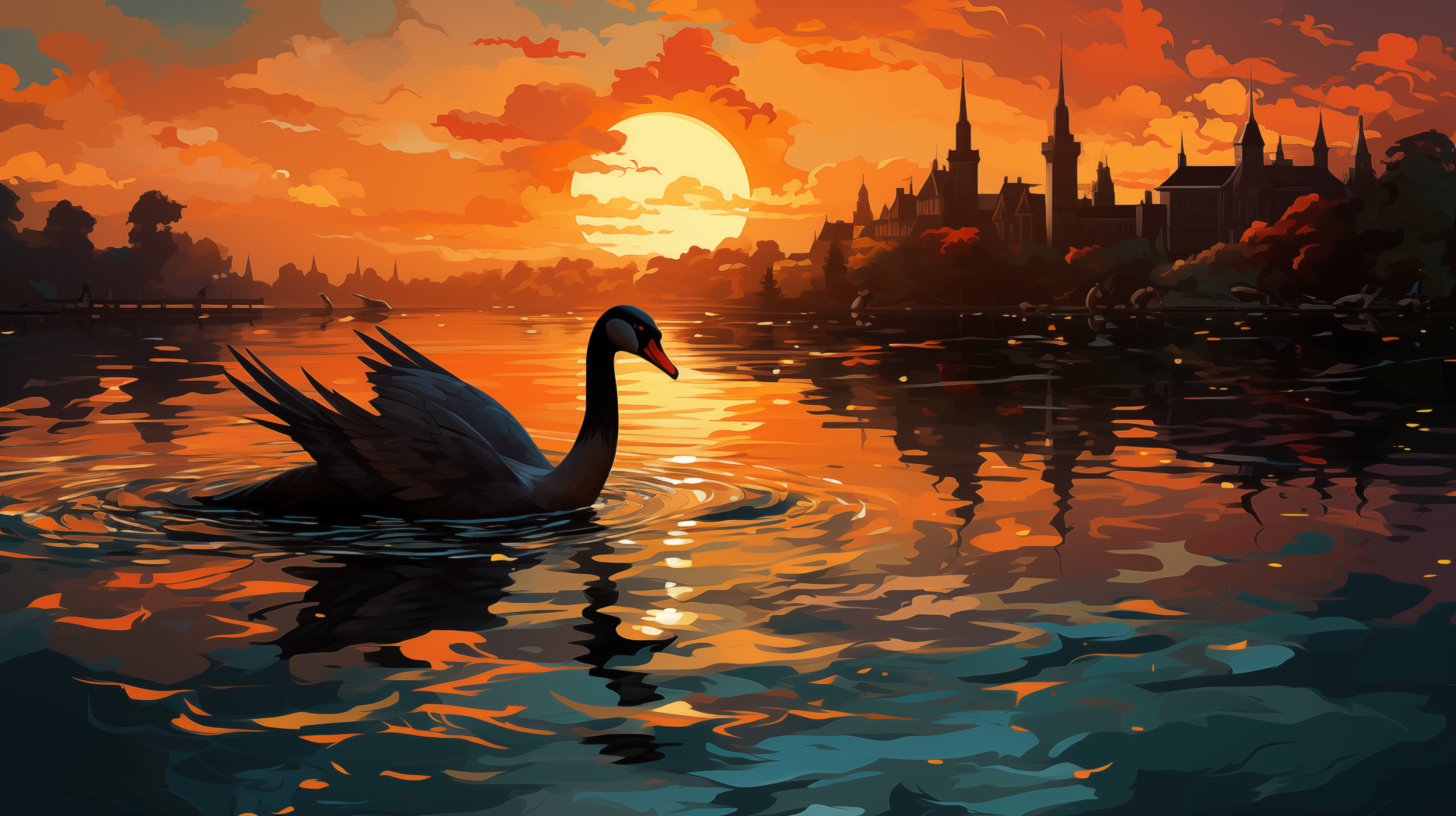 Majestic Black Swan on Serene Lake at Sunset - HD Wallpaper by ...