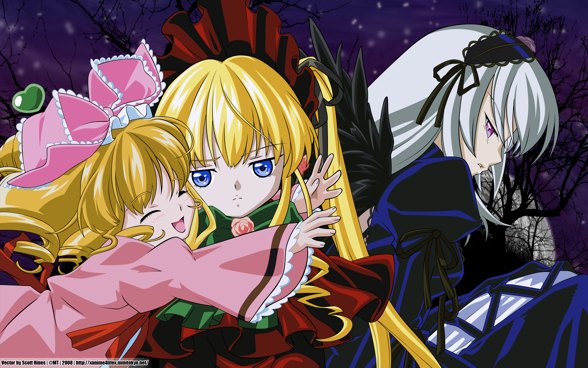 Rozen Maiden HD Anime Wallpaper: Enchanting Dolls Under the Moonlight