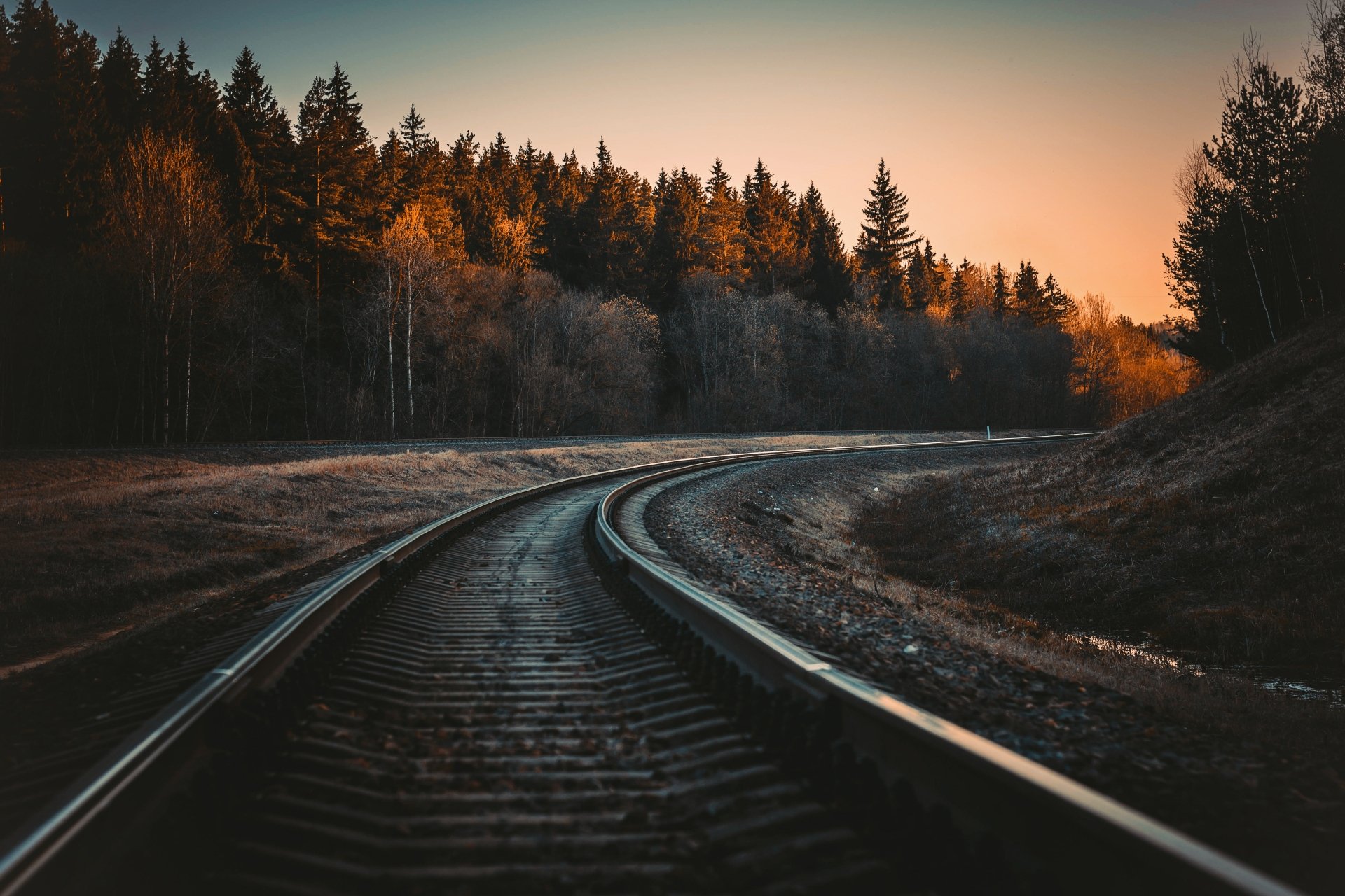 Golden Hour Railroad Landscape HD Wallpaper
