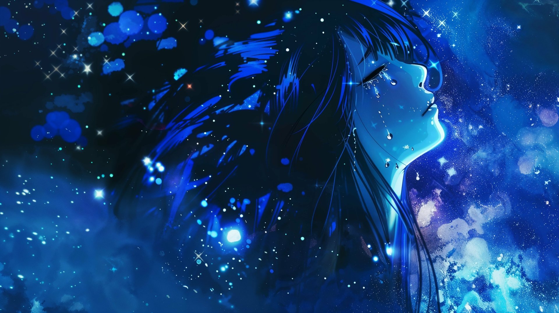 Blue Aesthetic Sad Anime Girl Crying - HD Wallpaper by Phaethon