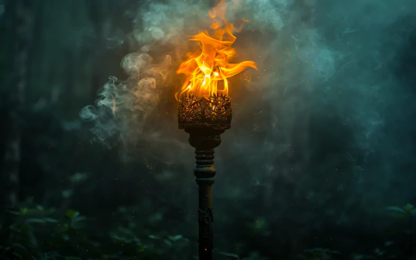 Elven Warrior with Torch and Sword - Fantasy HD Wallpaper