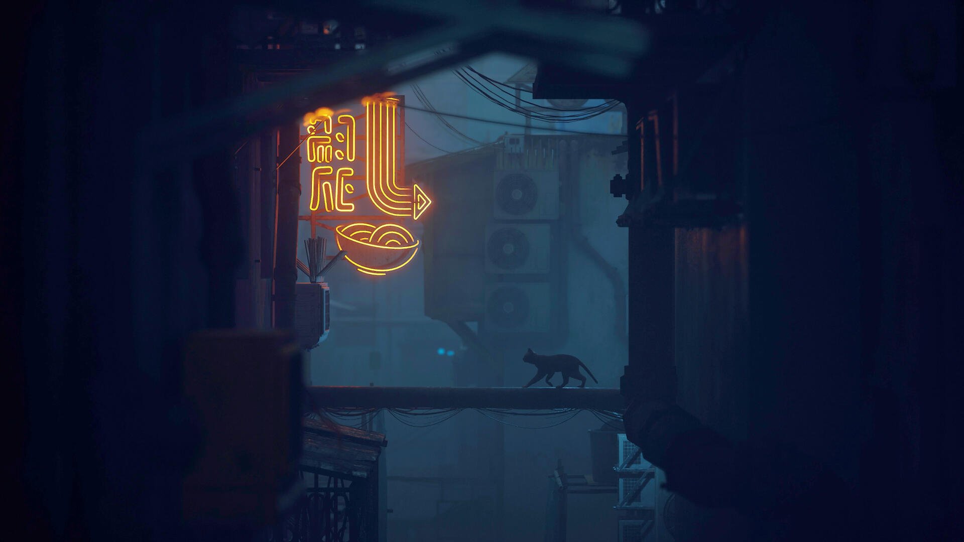 Stray Shadows: HD Neon Alley Wallpaper