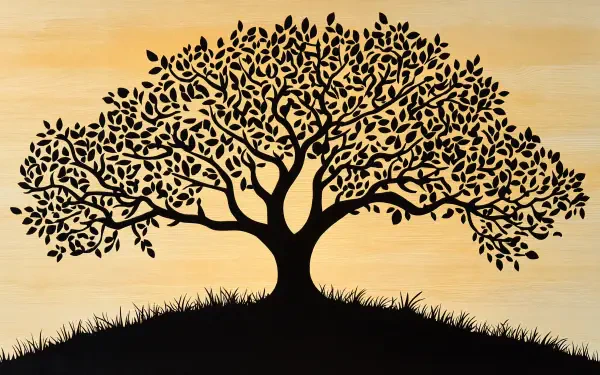 Midnight Halo Tree — 4K Ultra HD Silhouette Wallpaper by QuantumCurator