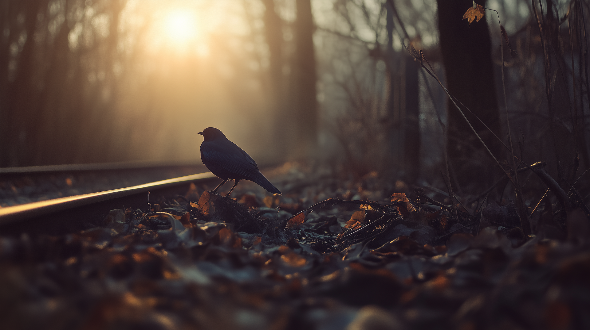 Morning Serenity: HD Wallpaper of a Bird Silhouette in Sunlit Landscape by patrika