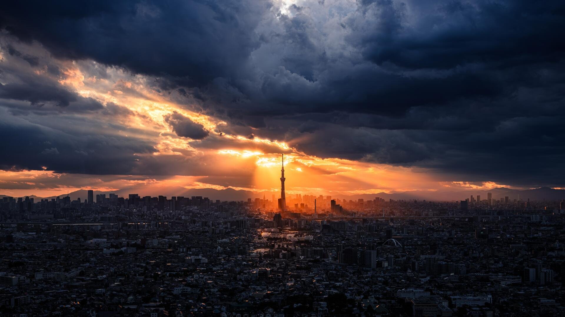 Tokyo Cityscape at Sunset - 8K Ultra HD Wallpaper with Sunlight Rays by ...
