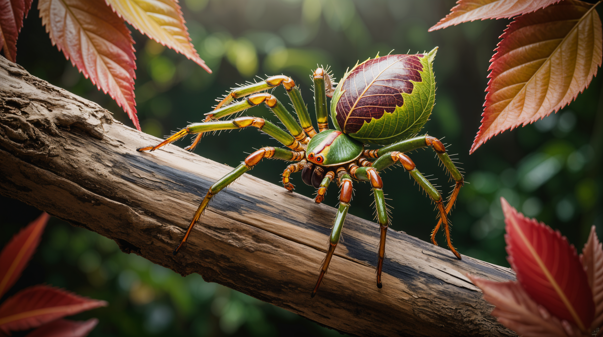 4K Ultra HD Wallpaper of a Vibrant Green Spider on a Tree Branch by ...