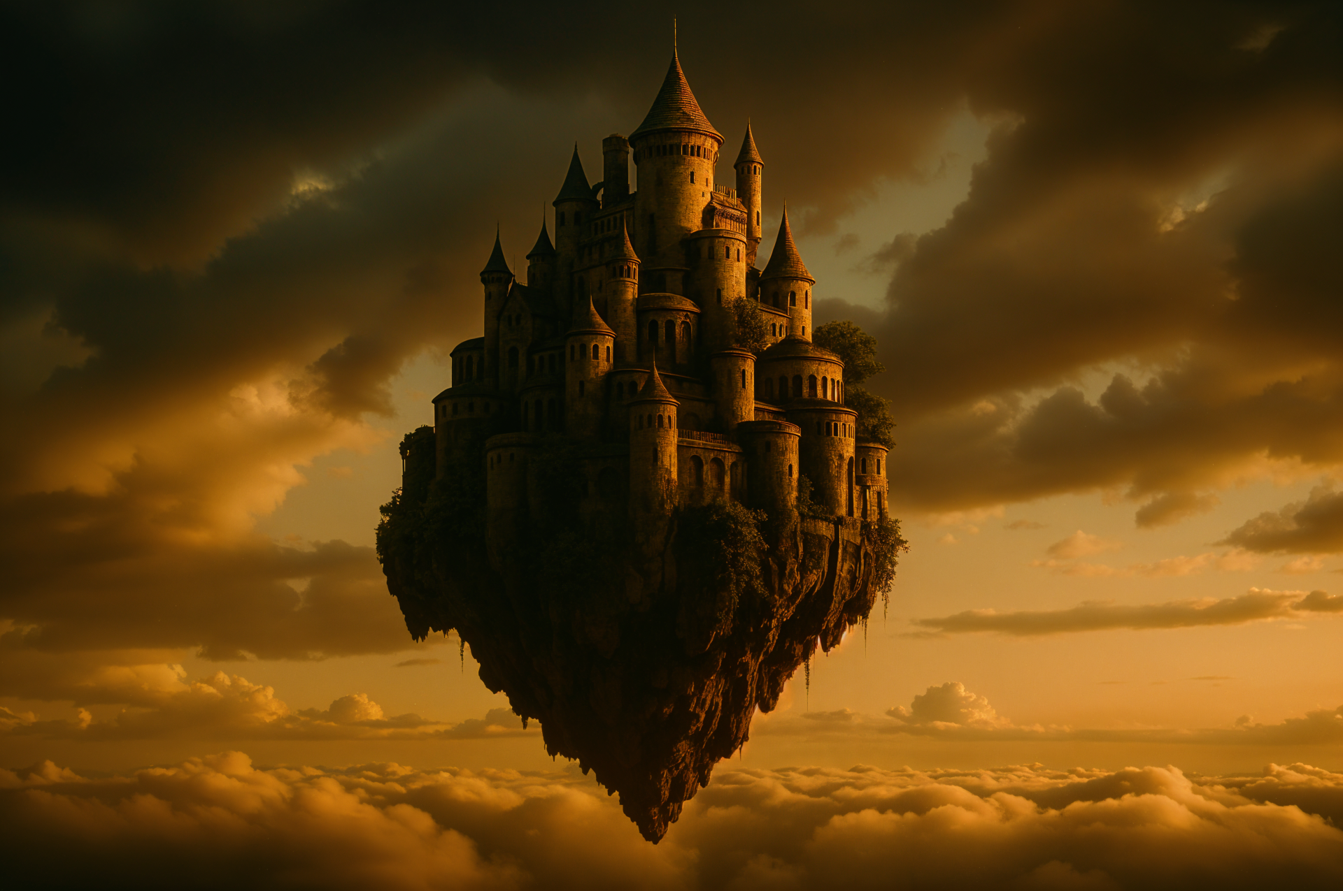 Skybound Citadel — 4K Ultra HD Floating Castle Wallpaper by QuantumCurator