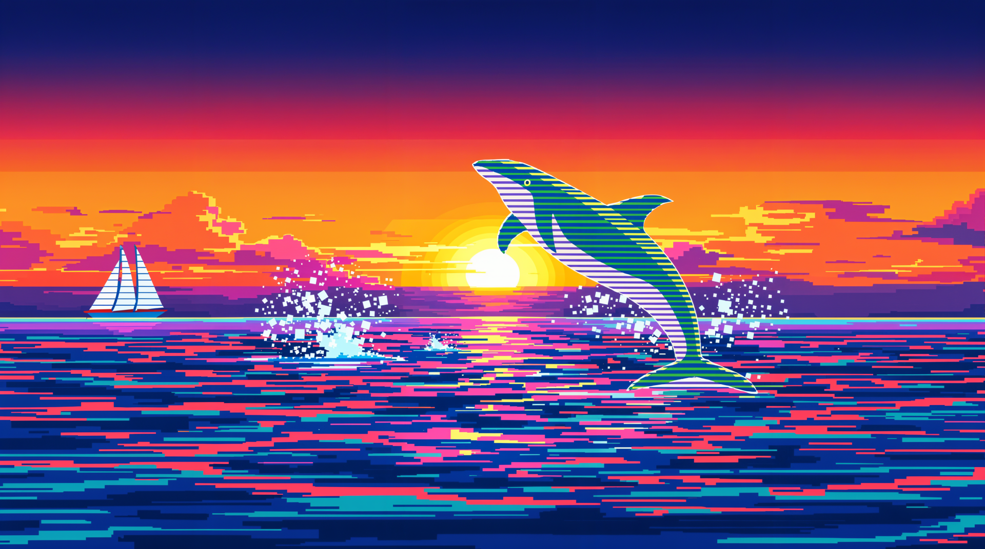 Neon Surf: Dolphin Leap — 4K Ultra HD Wallpaper by QuantumCurator