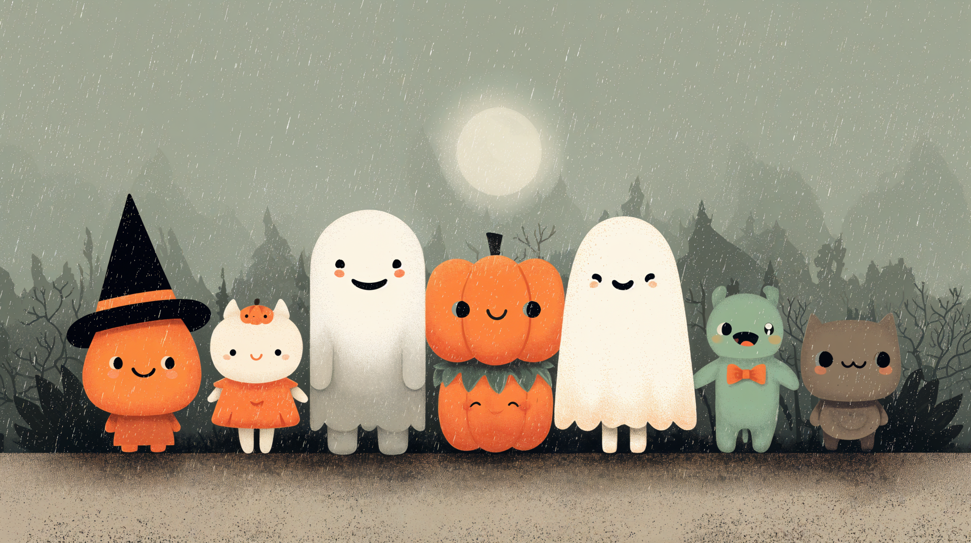 4K Cute Halloween Crew: Adorable Ghosts & Pumpkins Wallpaper by robokoboto