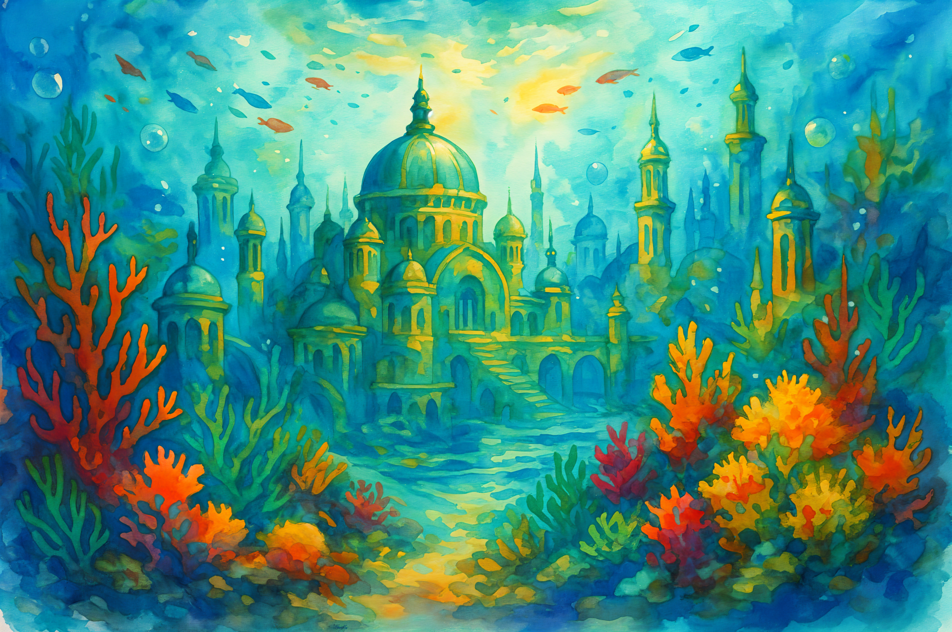 Sunlit Abyss: 4K Ultra HD Underwater City Wallpaper by QuantumCurator
