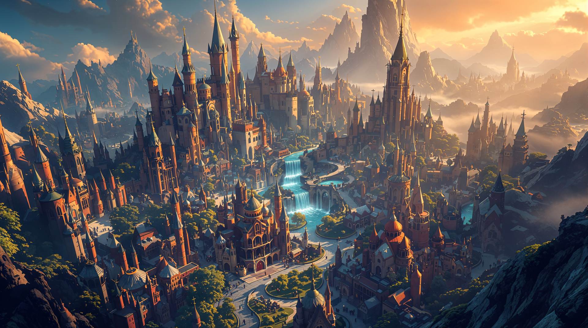 Aurelia — Elven Cityscape (4K Ultra HD Wallpaper) by QuantumCurator