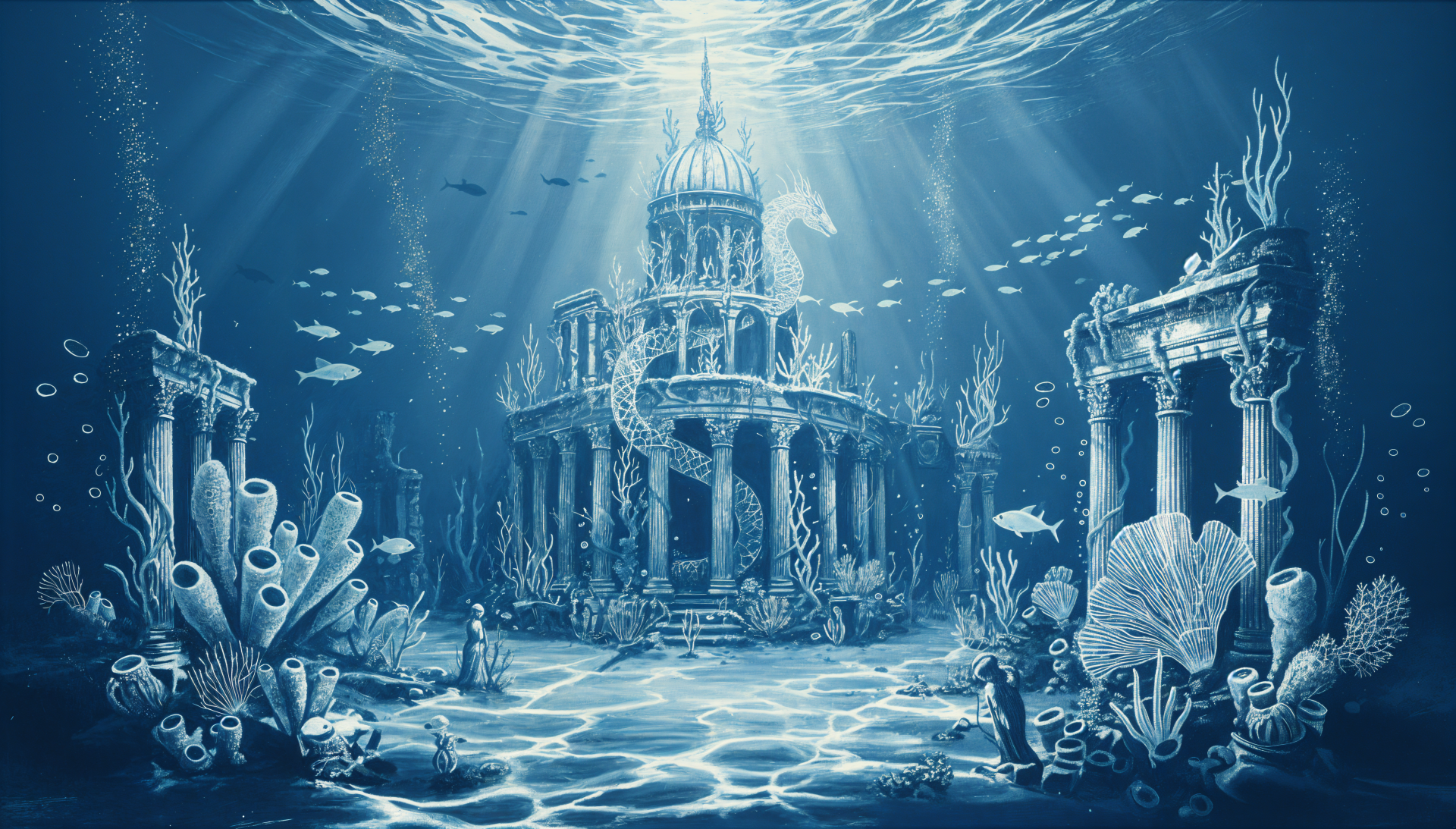 Sunlit Underwater Palace — 4K Ultra HD Wallpaper by QuantumCurator