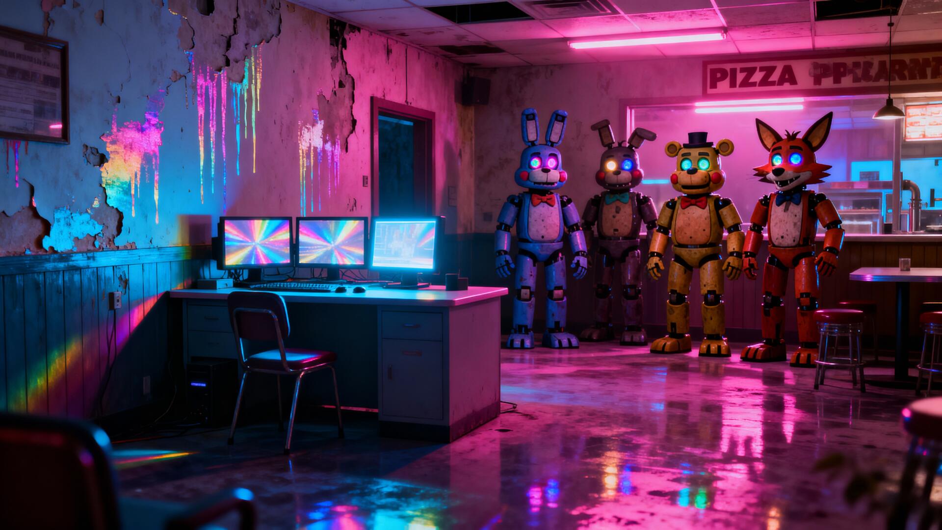 Five Nights at Freddy's 4K Ultra HD Wallpaper — Neon Nightshift by ...