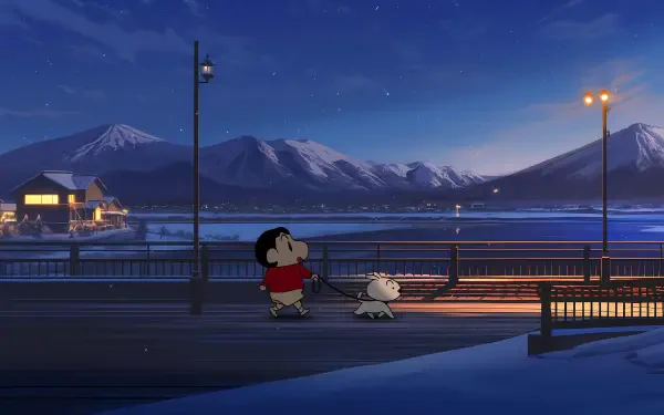 Shinchan Nohara: Moonlit Pier — 4K Ultra HD Anime Wallpaper