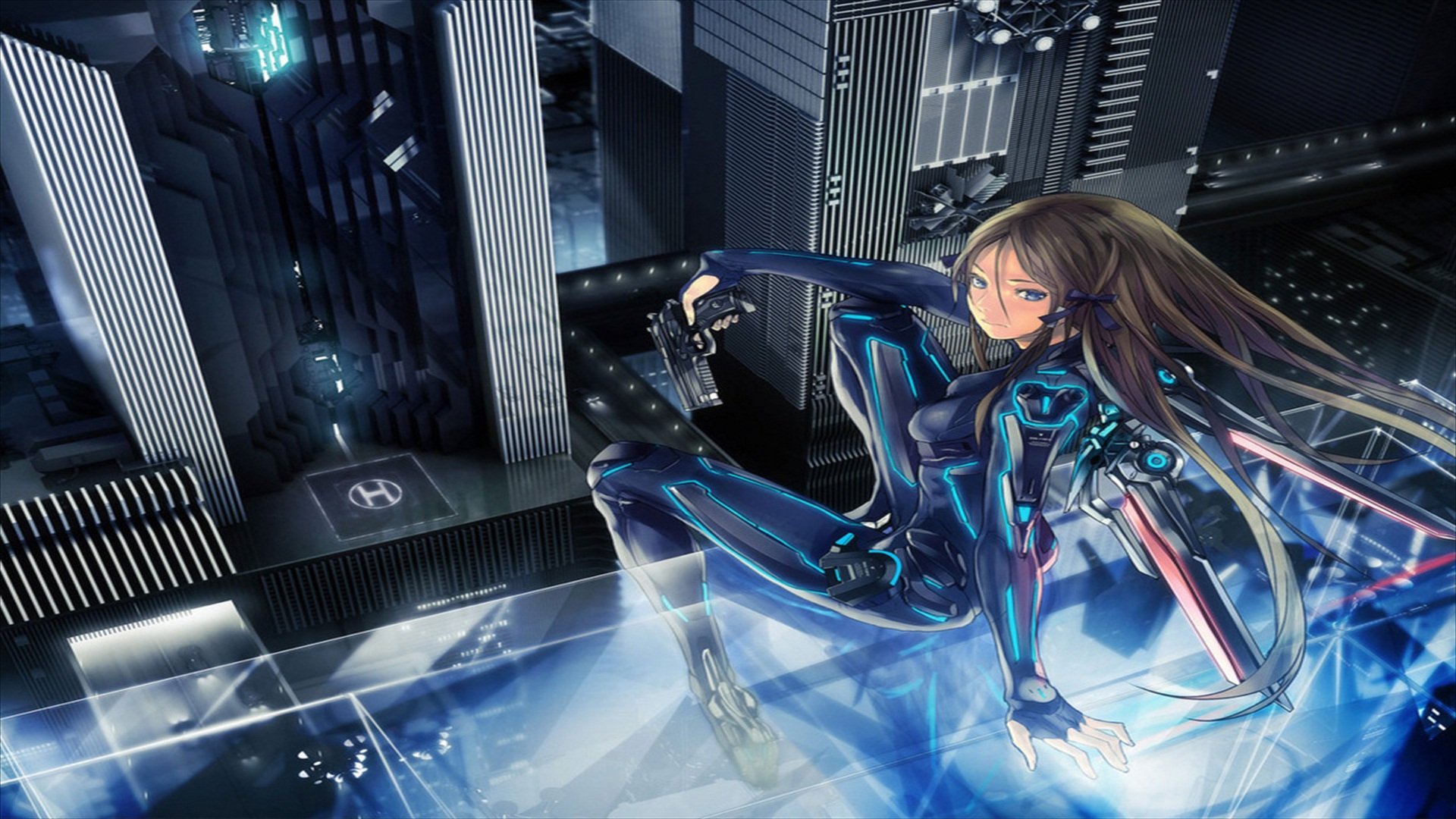 Wallpaper Anime Girl Futuristic City Skyscraper