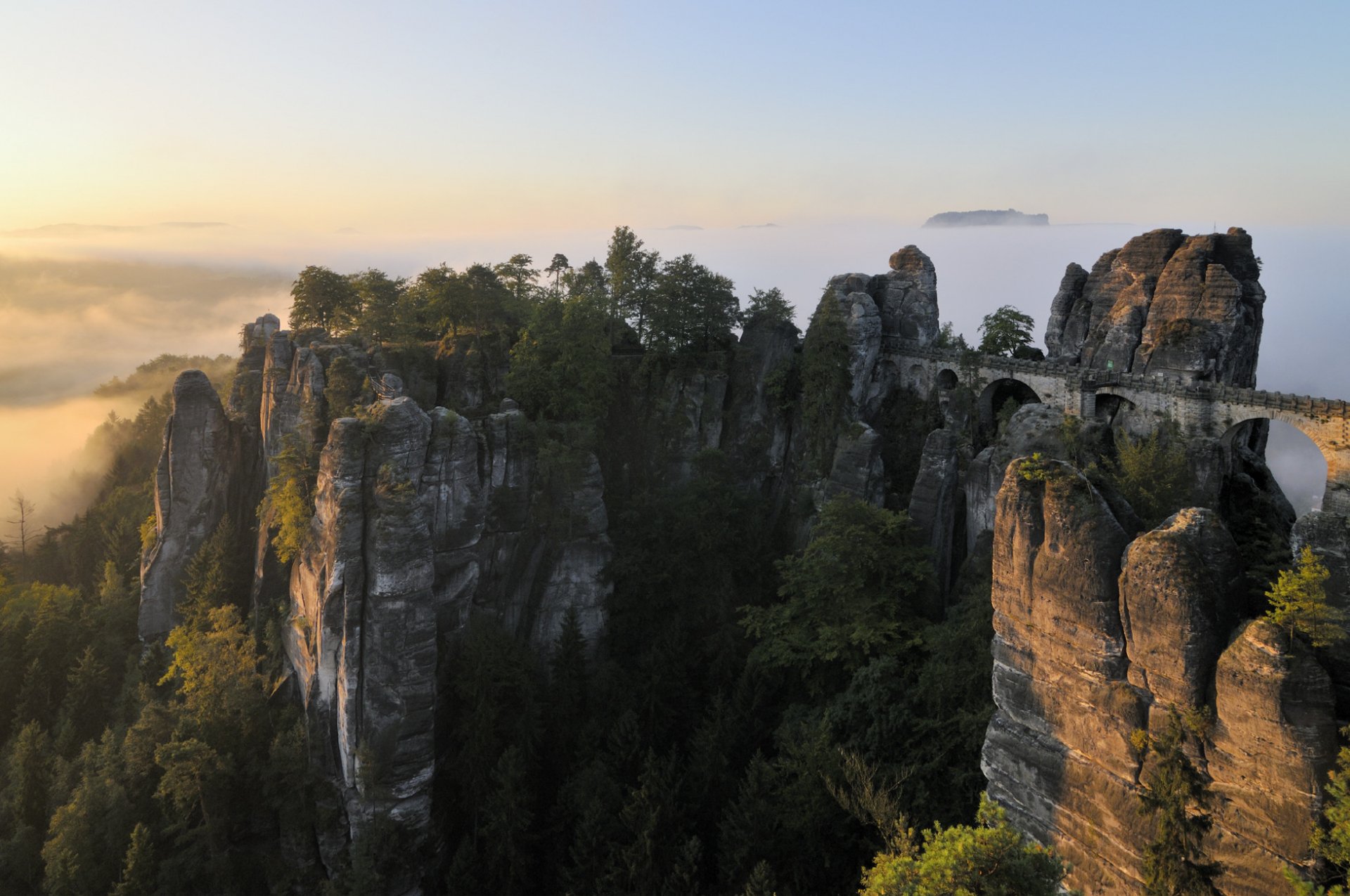 Sunlit Cliff Bridge — Mountain Horizon HD Wallpaper | 1956x1299 ...