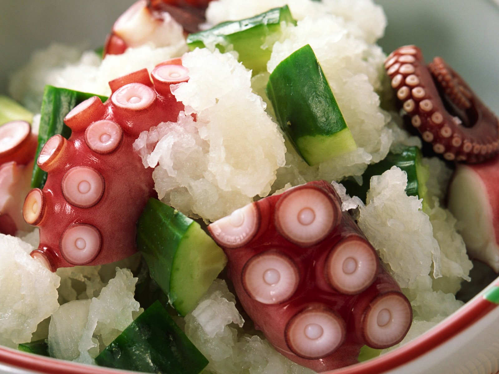 HD Wallpaper: Fresh Fish Delicacies with Octopus and Cucumber