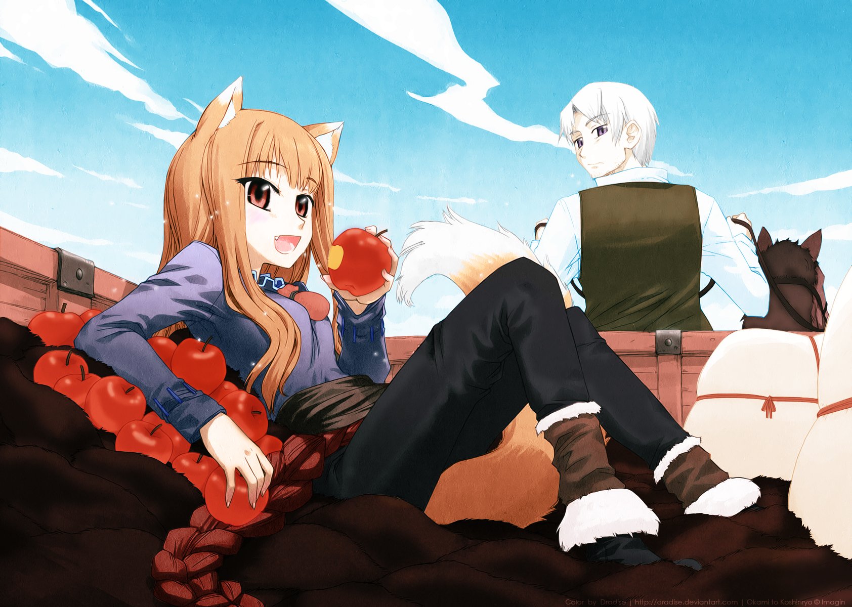 Spice and Wolf HD Anime Wallpaper – Cozy Journey with Holo and Lawrence