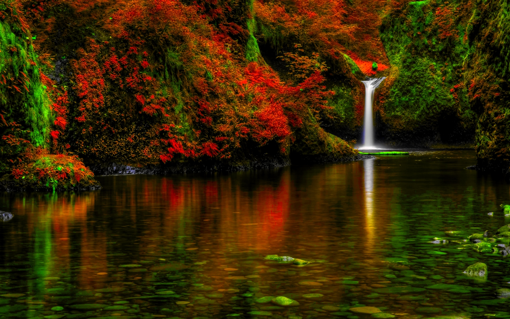 HD Scenic Nature Escape: Autumn Waterfall Serenity