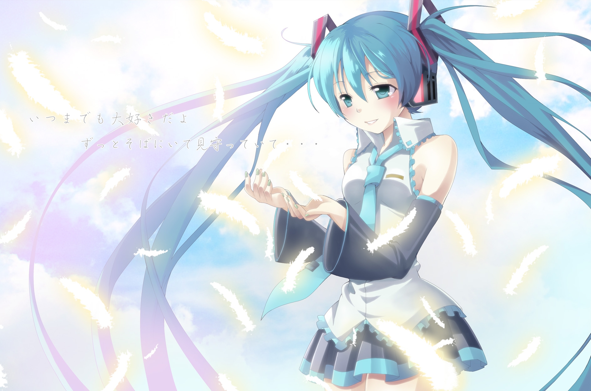 Cute CGI Hatsune Miku HD Wallpaper with Feathers