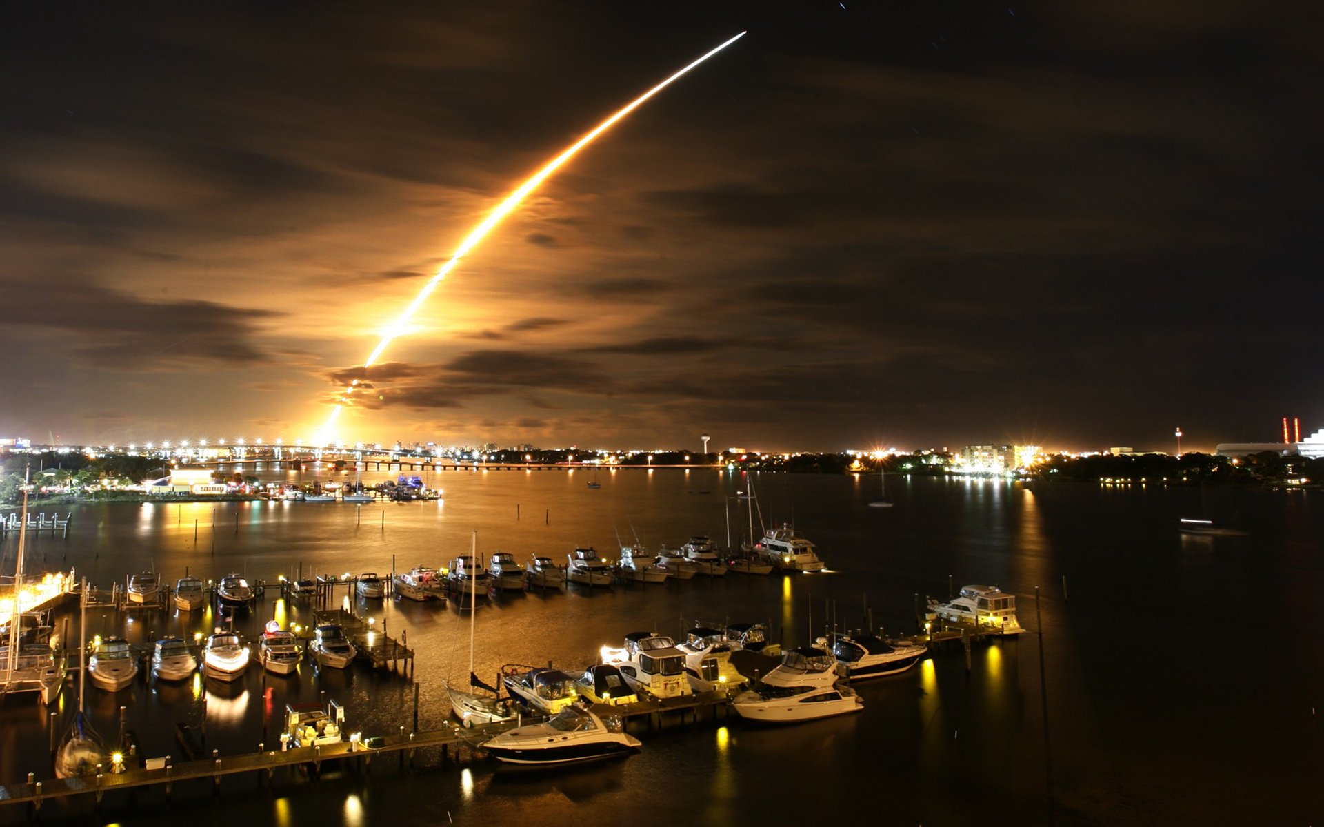 Starlit Harbor: Man-Made Marina Under Glowing Night Skies | 1920x1200 ...