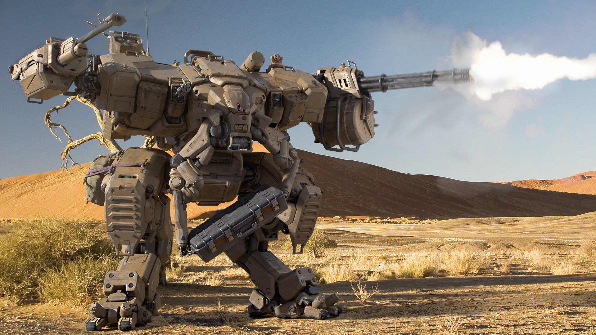 Desert Combat Robot - HD Sci-Fi Wallpaper by Lucid-Grey