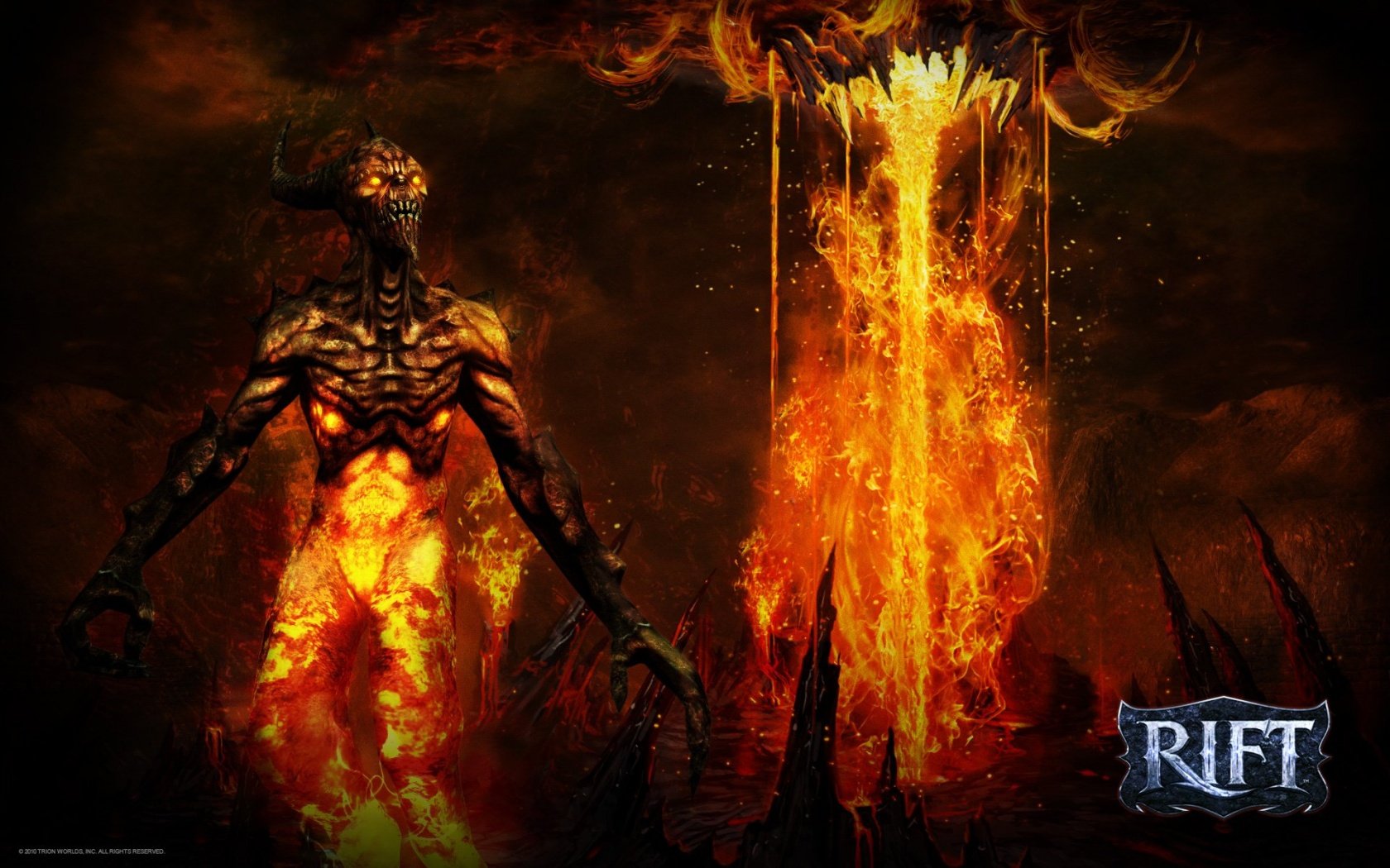 Flaming Rift Creature HD Wallpaper – Fiery Inferno from the Rift Video Game