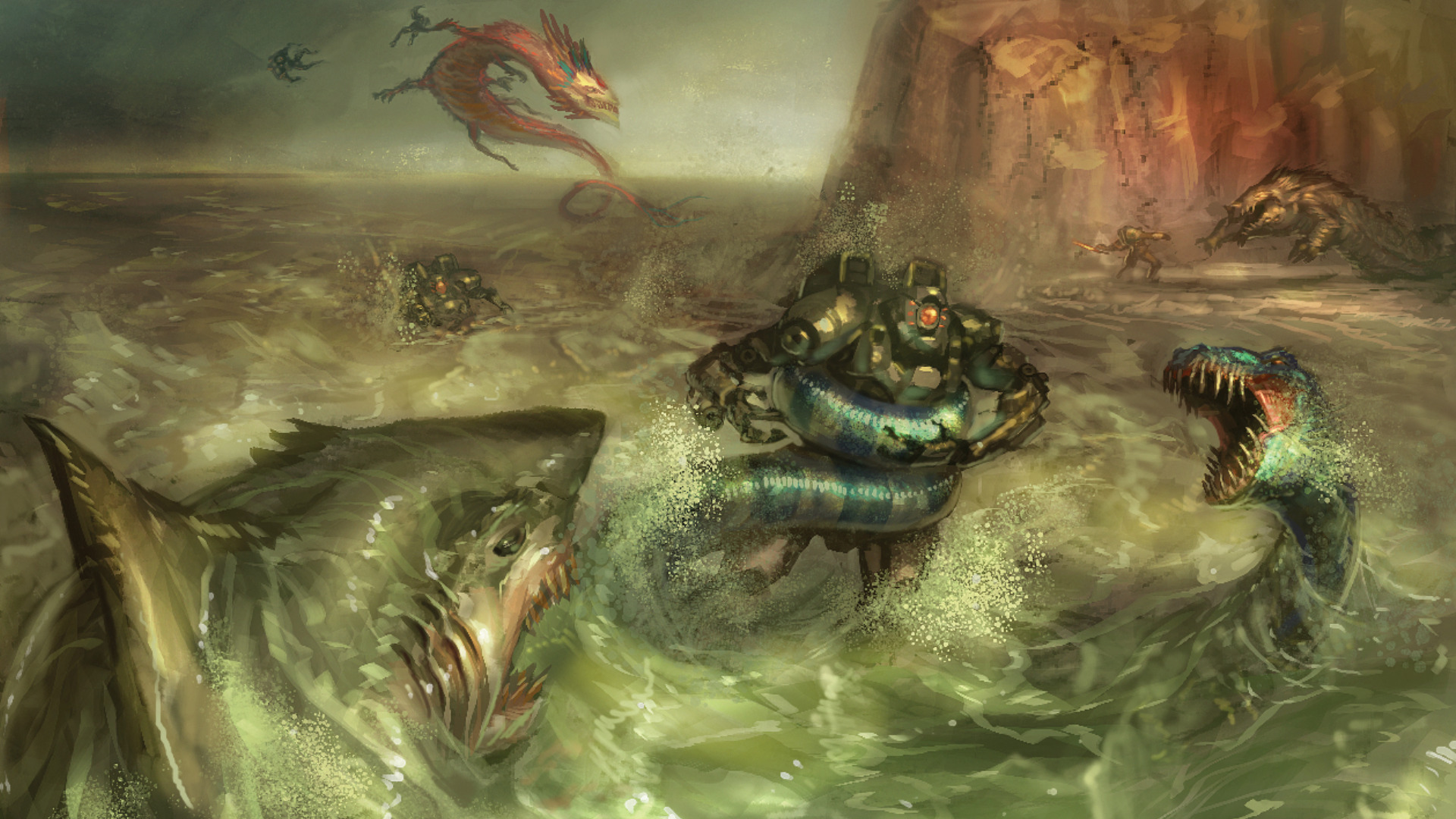 Wallpaper Sea Monster Boat