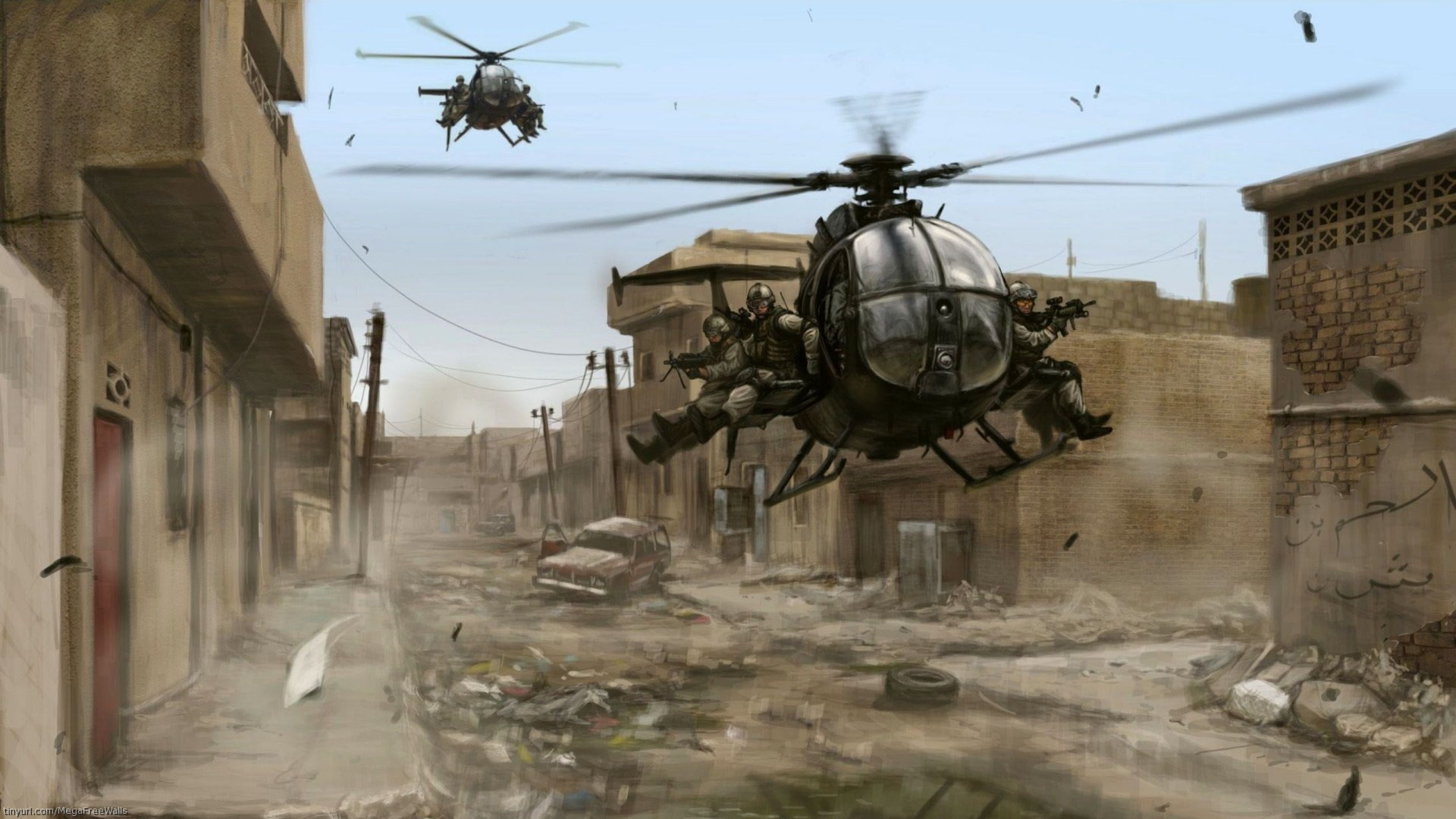 Dynamic Military Flight: HD Artistic Combat Helicopter Scene