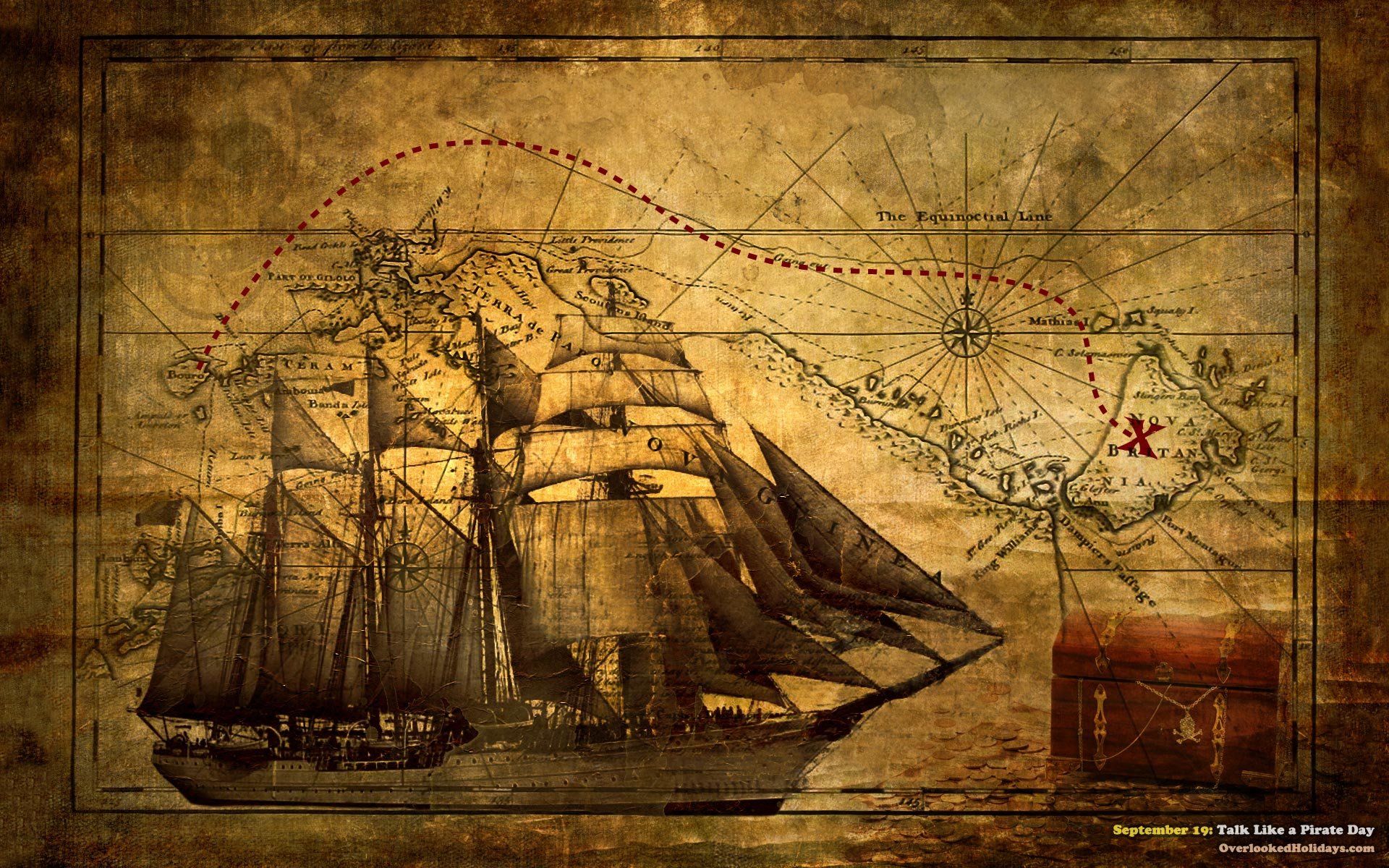 HD Wallpaper of a Vintage Ship and Maritime Map