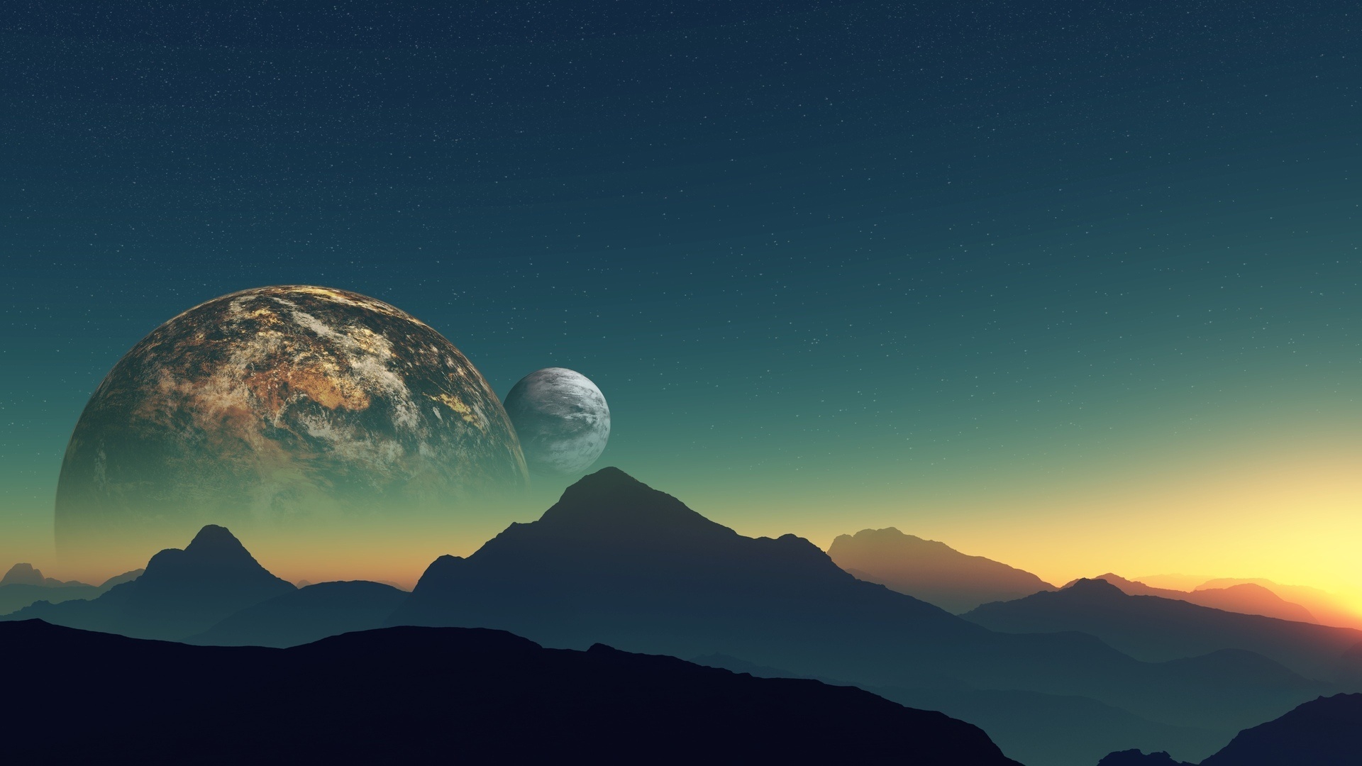 Sci-Fi Planet Rise: Stunning HD Wallpaper of Alien Horizons
